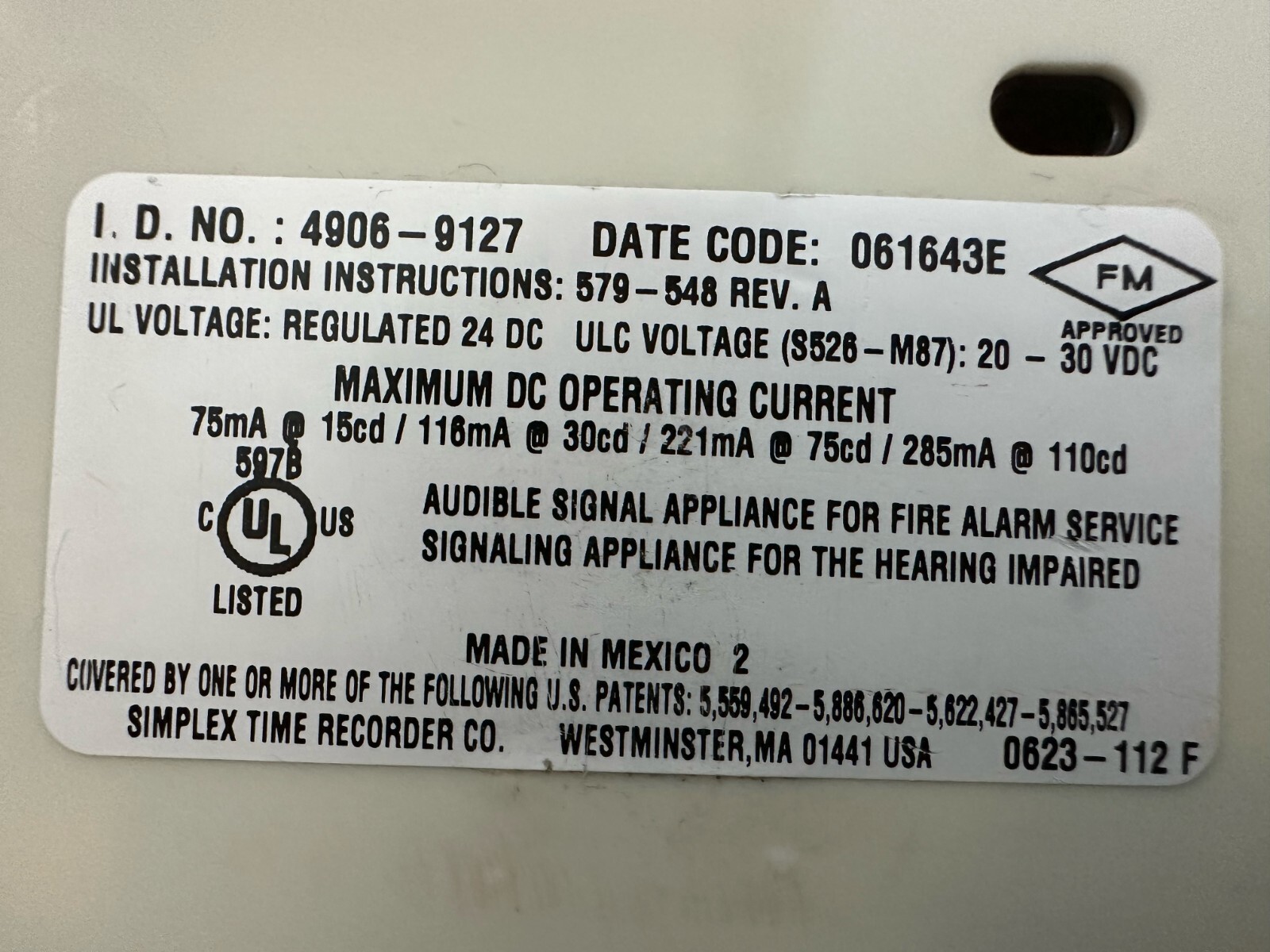 Simplex 4906-9127 Wall Horn Strobe FREE SHIPPING !!! | eBay