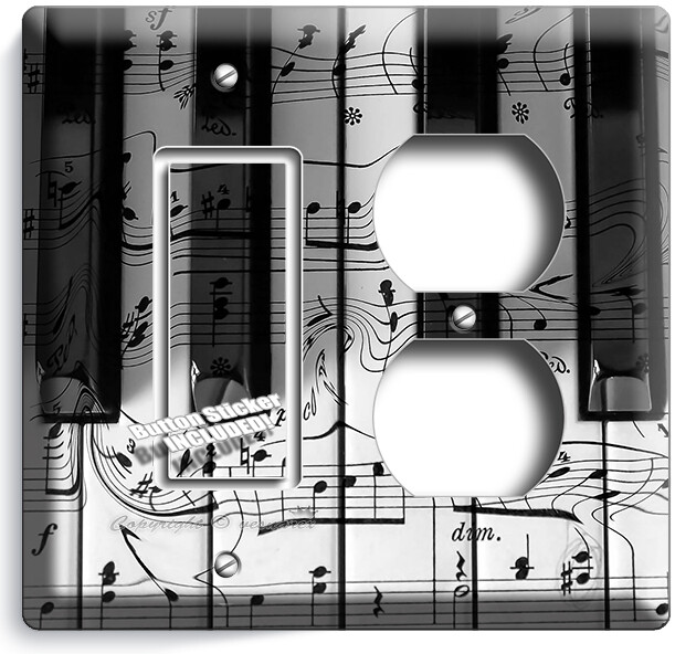 LIGHT SWITCH OUTLET WALL PLATE BLACK & WHITE PIANO KEYS NOTES MUSIC ...