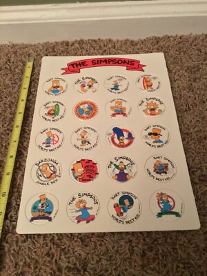 Vintage 1993 The Simpsons Milk Caps Pogs Sheet of 20 Bart Homer Lisa ...