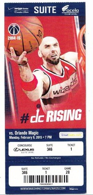 2015 WASHINGTON WIZARDS VS ORLANDO MAGIC SUITE TICKET STUB 2/9 MARCIN ...