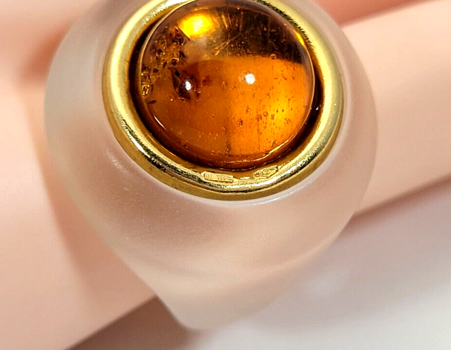 Chunky Clear Frosted Lucite 14K Bezel Set Amber Artisan Crafted Ring ...