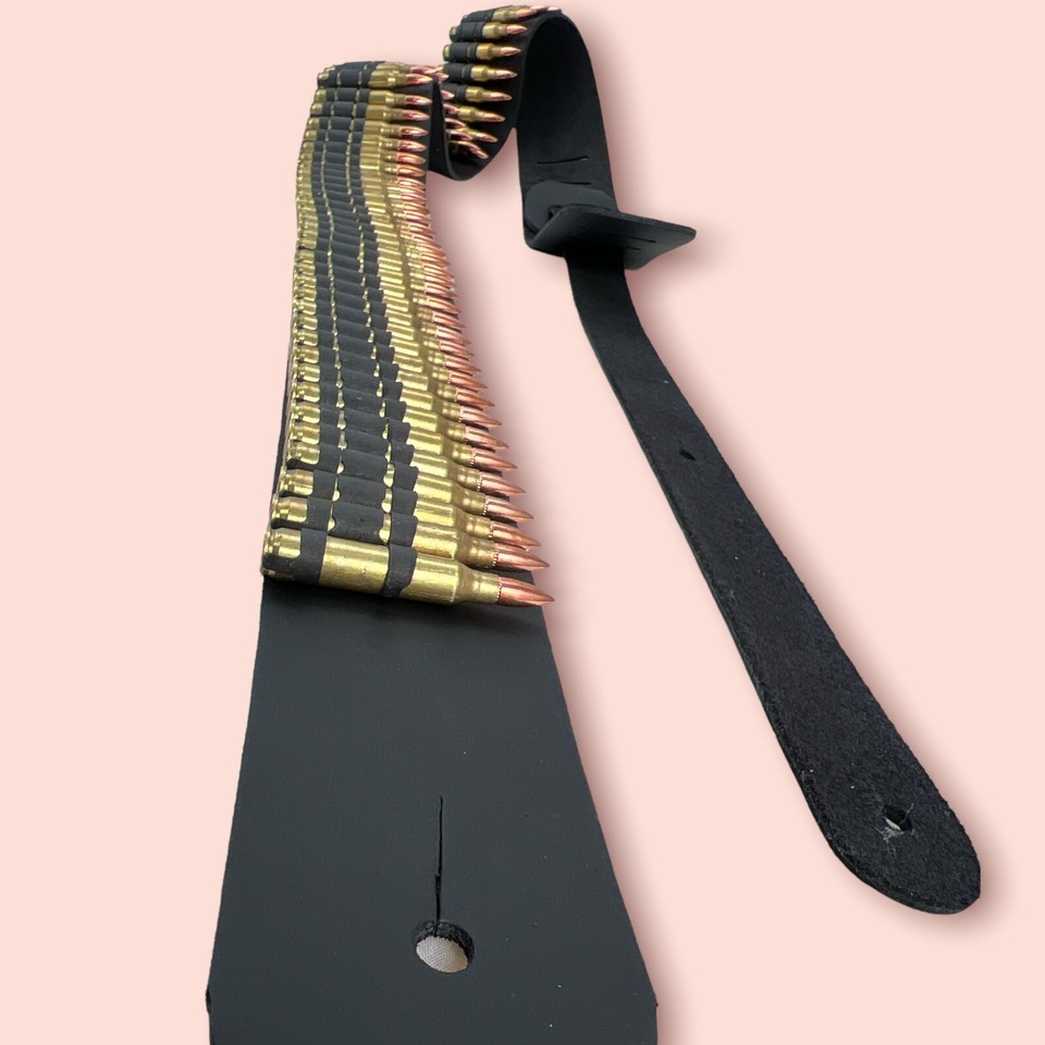 Brass Bullet 50 Link Brass Guitar Strap Genuine Leather Punk Rock ...