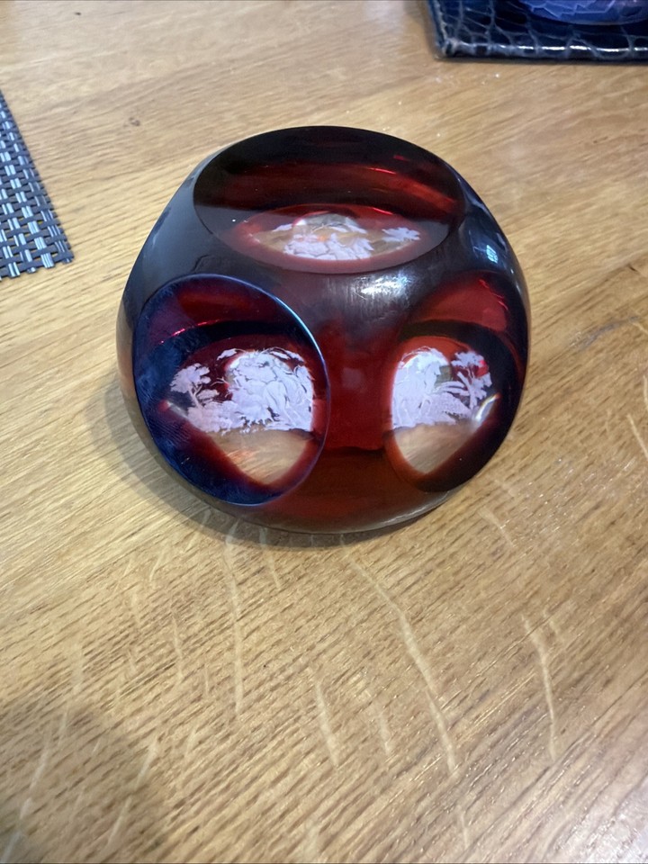 WEBB CORBETT GLASS FACETED PAPERWEIGHT (10408) Red Glass 5 Facets | eBay