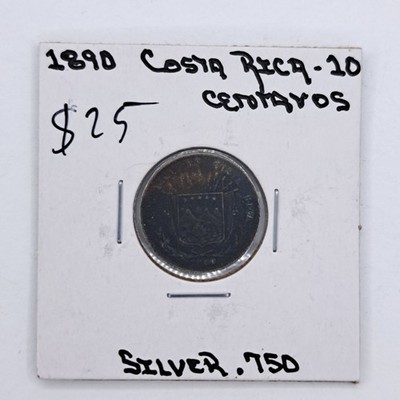 1890 Costa Rica 10 Diez Centavos Silver Coin Toned Free Shipping | eBay