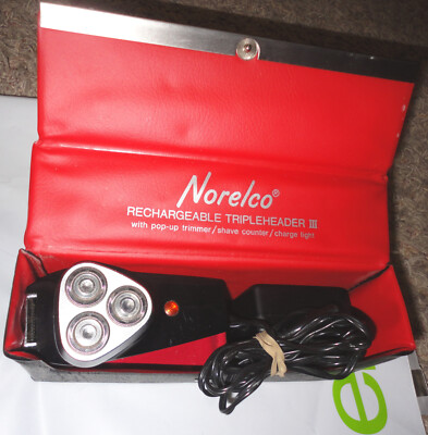 VINTAGE NORELCO TRIPLEHEADER III ELECTRIC SHAVER w/ CASE, POWER CORD | eBay