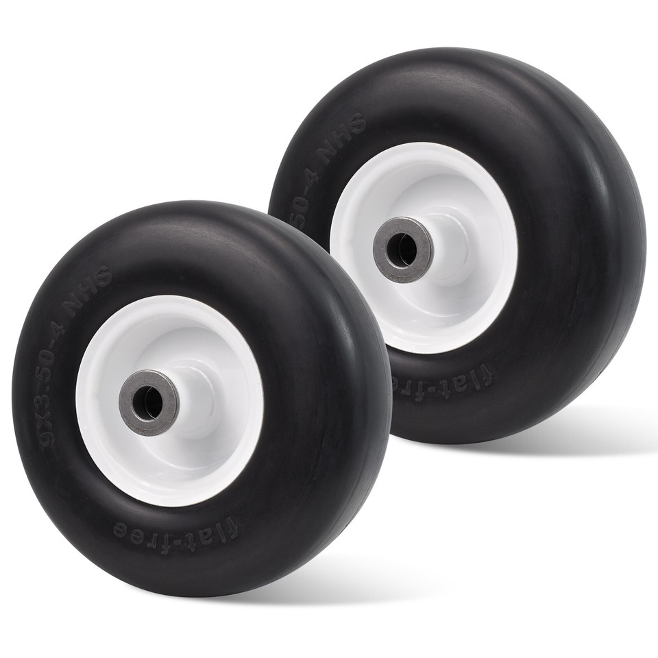 2pcs 9x3.50-4 Flat Free Wheel Tire Solid Smooth Lawn Mower,3/4" or 5/8 ...