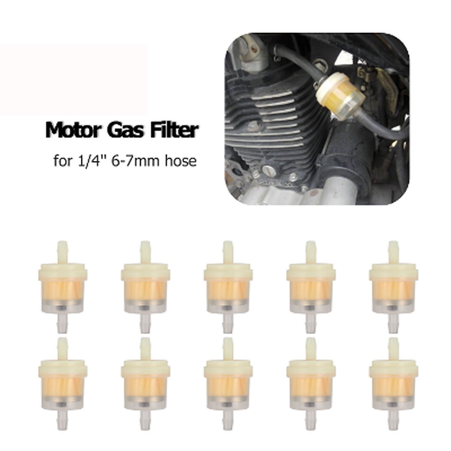10PCS Motor Small Engine Inline Gas Oil Fuel Filter | 1/4'' Line 6-7mm ...