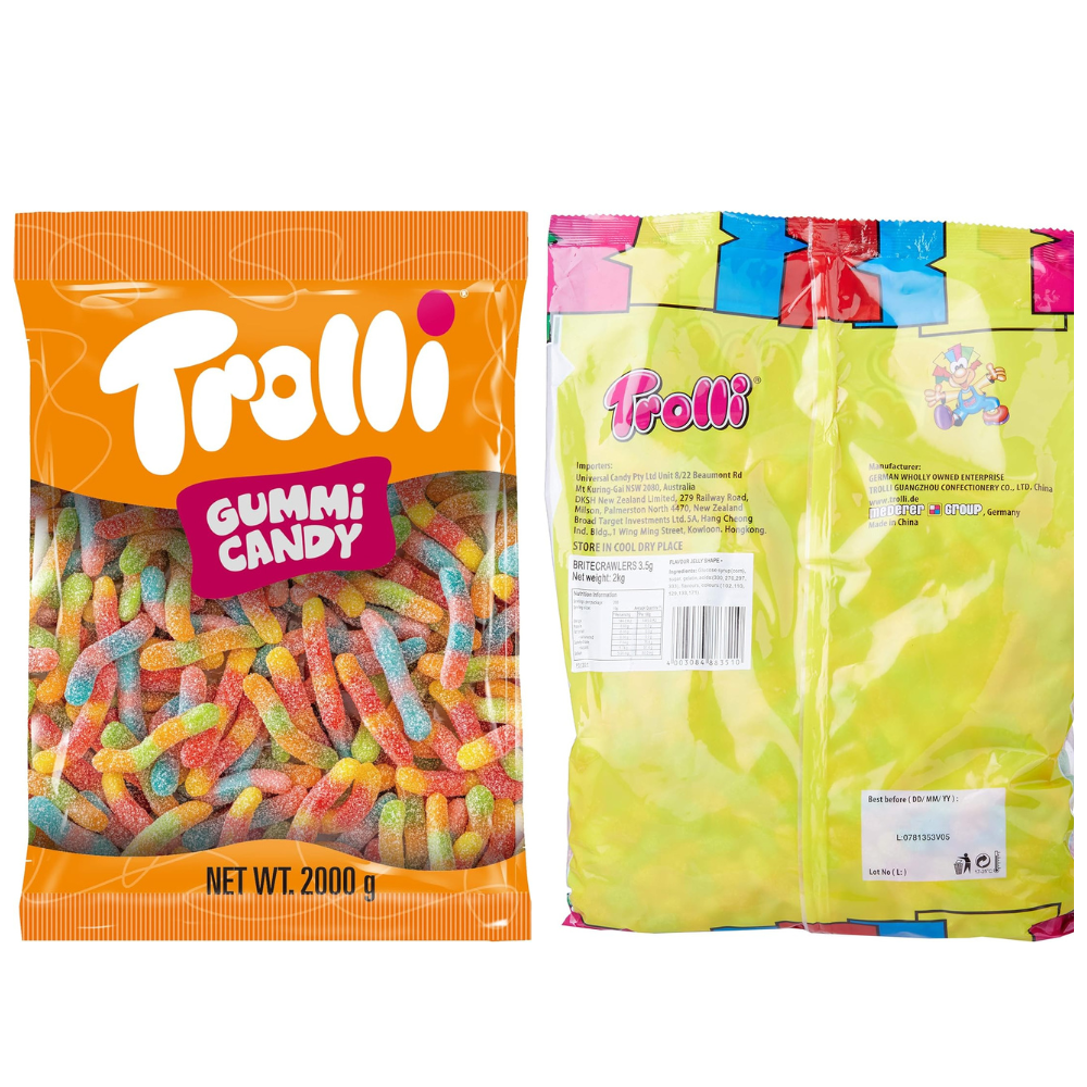 Trolli Brite Crawlers 2kg Bag Candy Buffet Gummy Sour Worms Lollies ...