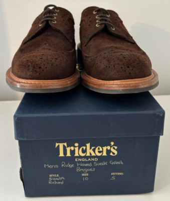 TRICKERS Richard Longwing Brogue - Ridge Reverse Suede UK10 W2298 NEW ...