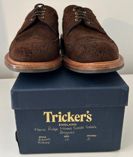 TRICKERS Richard Longwing Brogue - Ridge Reverse Suede UK10 W2298 NEW ...