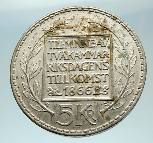 1966 SWEDEN King GUSTAV VI ADOLF Silver SWEDISH Coin CONSTITUTION ...