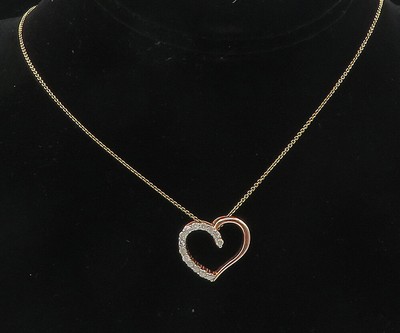 925 Silver - Genuine Diamonds Gold Plated Love Heart Chain Necklace ...