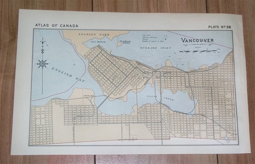 1906 ANTIQUE MAP OF VANCOUVER DOWNTOWN / FALSE CREEK / BRITISH COLUMBIA ...