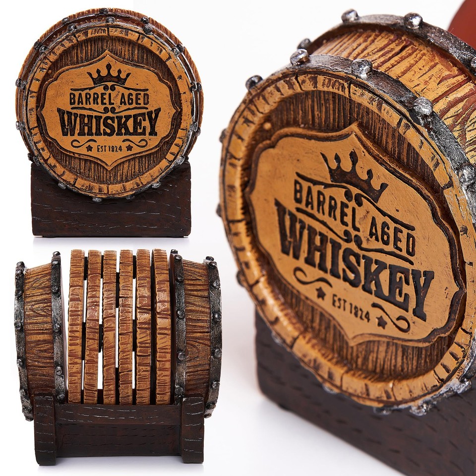 Whiskey Barrel Coaster Set – Handcrafted Whiskey Barrel Decor for ...