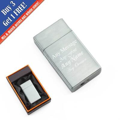 Personalised Engraved Jet Gas Lighter Silver Any Message Gift Boxed ...