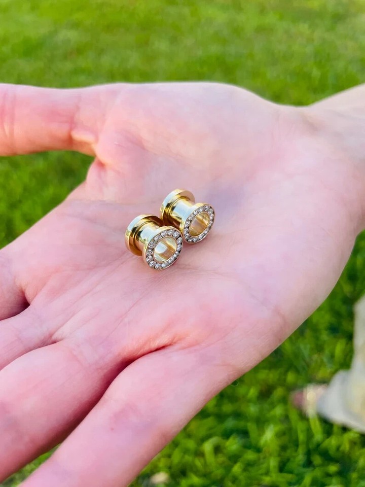 Ear Gauges 14k Solid Gold Ear Plugs Double Flare Screw Fit Flesh ...