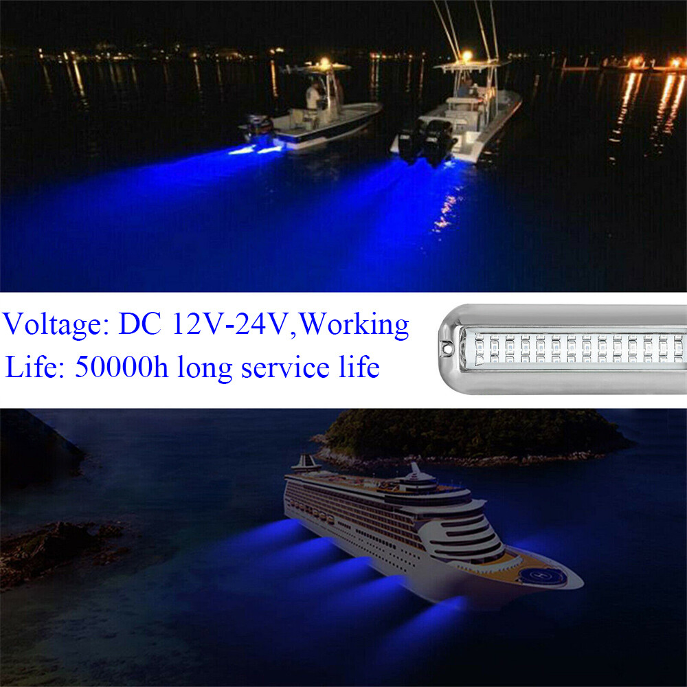 2X Blue 42 LED Underwater BOAT MARINE Transom LIGHTS 316 Stainless ...