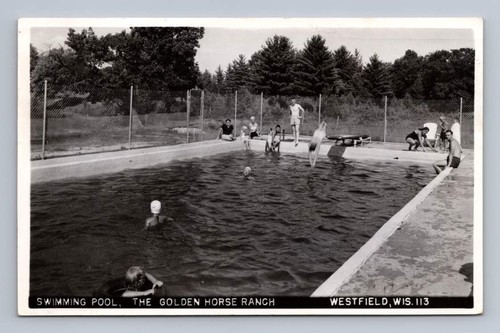 Golden Horse Ranch Swimming Pool WESTFIELD Wisconsin RPPC Vintage Photo ...