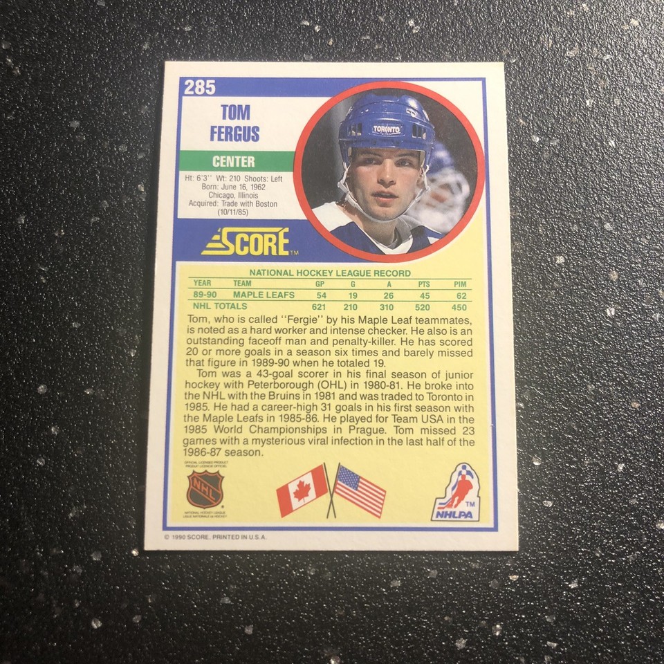 Tom Fergus 1990 Score Hockey #285 NHL Toronto Maple Leafs Center Ice | eBay