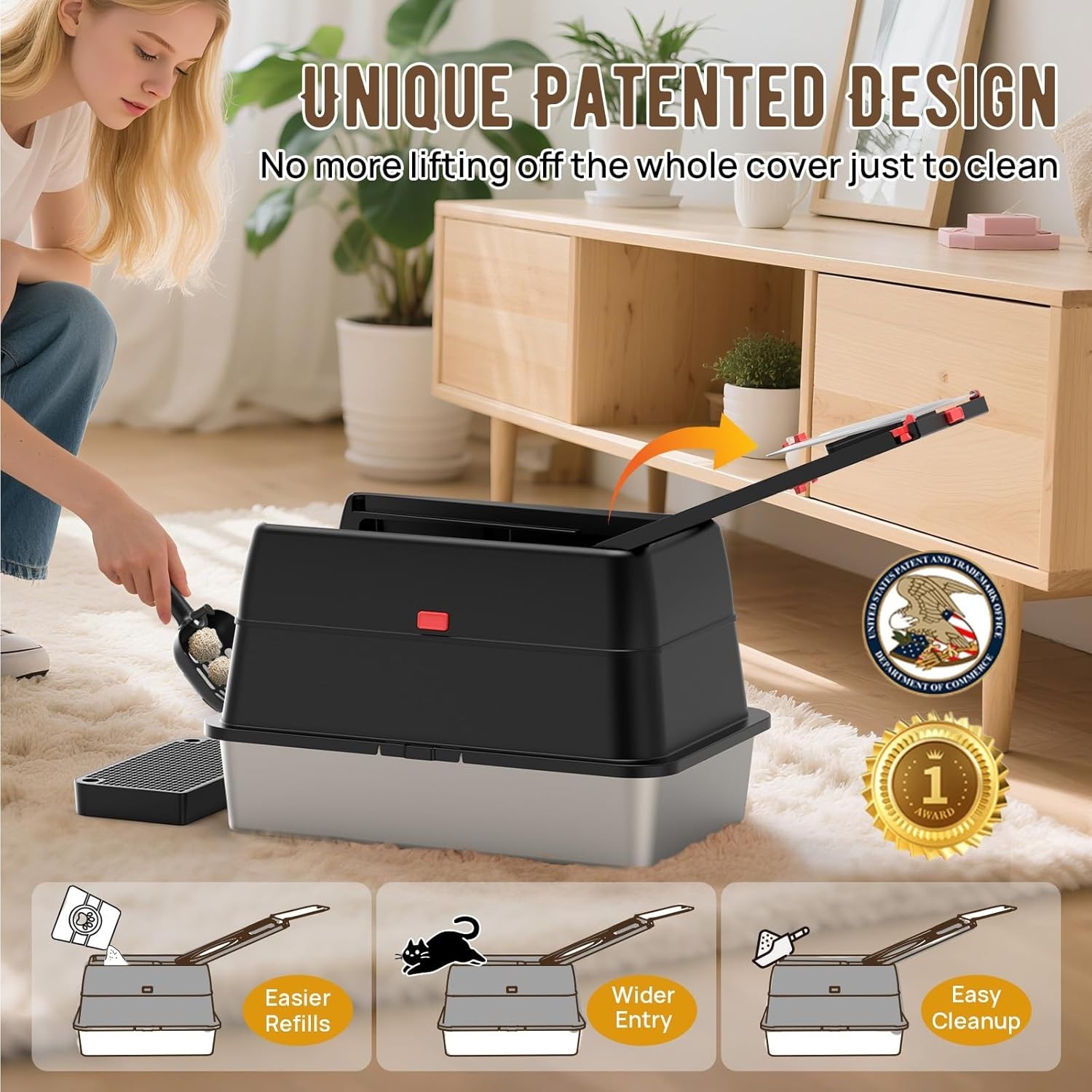 Stainless Steel Litter Box: Enclosed with Flip Lid Self Cleaning and ...