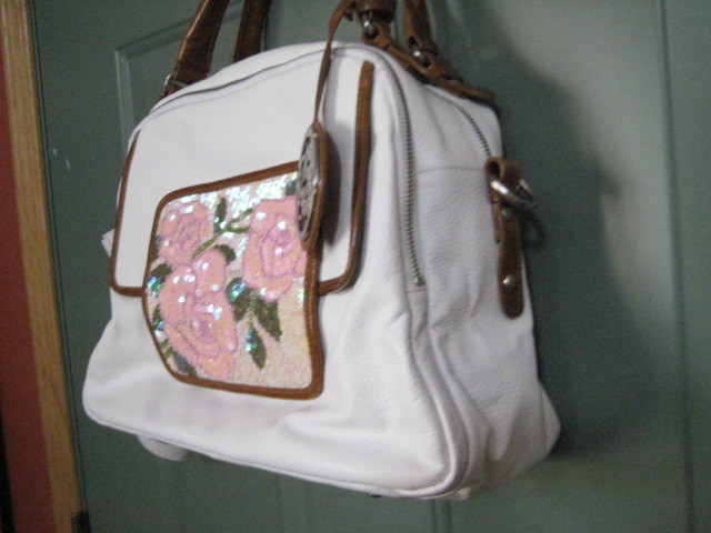 SHARIF (White) "Napa Pebbled Leather" (With Pink Sequined Rose-Design ...