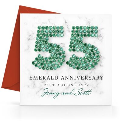 Personalised 55th Emerald Wedding Anniversary Card - Printed Design ...