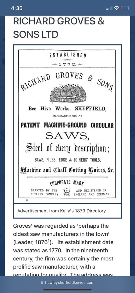Antique SAW R. Groves & Sons 24” Sheffield England Steel Hand Tool ...