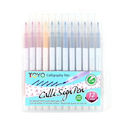 Korea Calligraphy Calli Sign Pen 2 mm Chisel-type Nib 12 Colors Set Non ...