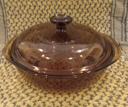 PYREX #024 2L Corning Amber Brown Glass Round Bowl Casserole Dish with ...