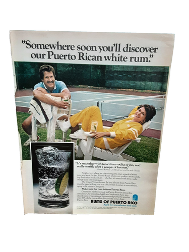 Vintage 1982 Puerto Rican White Rum Ad Tennis Couple Cocktail Bar Decor ...