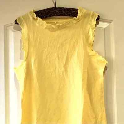 Linen baby yellow summer mini dress ruffles beach scalloped sundress ...