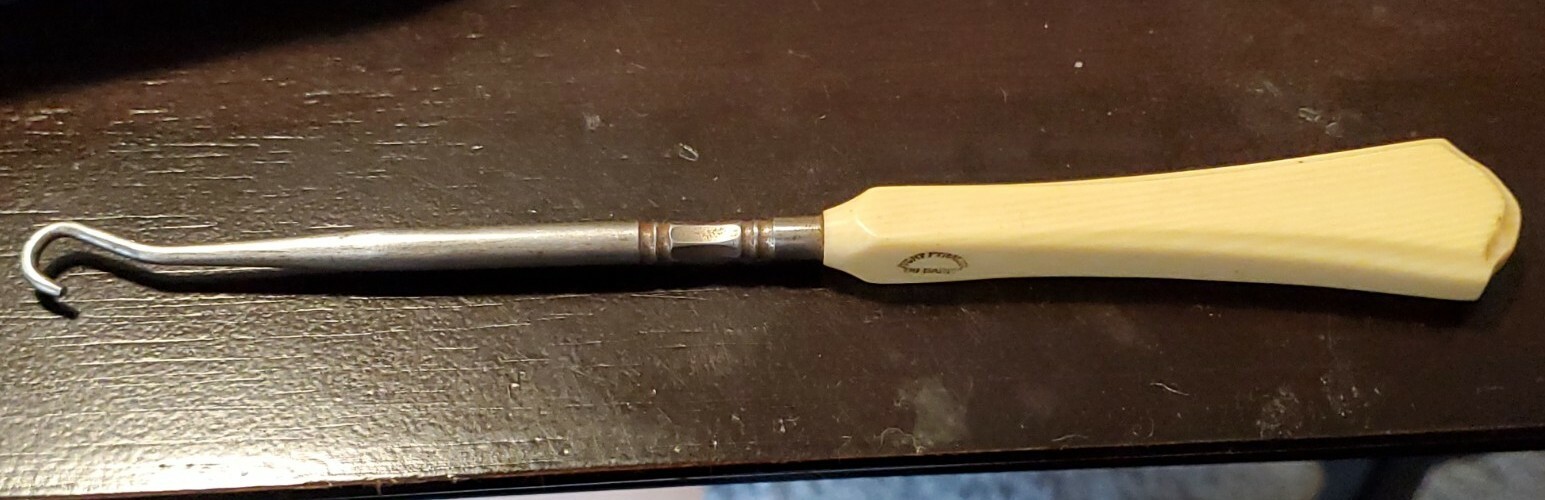 Antique Ivory Pyralin DuBarry Shoe Button Hook - Gem