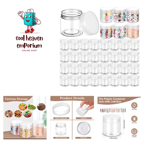 150 Piece 2 Oz Plastic Container Jars with Lids Round Clear Cosmetic ...