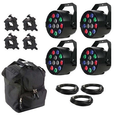 (4) Eliminator Lighting Mini Par RGBW LED 12x 1 Watt LED Par Lights ...