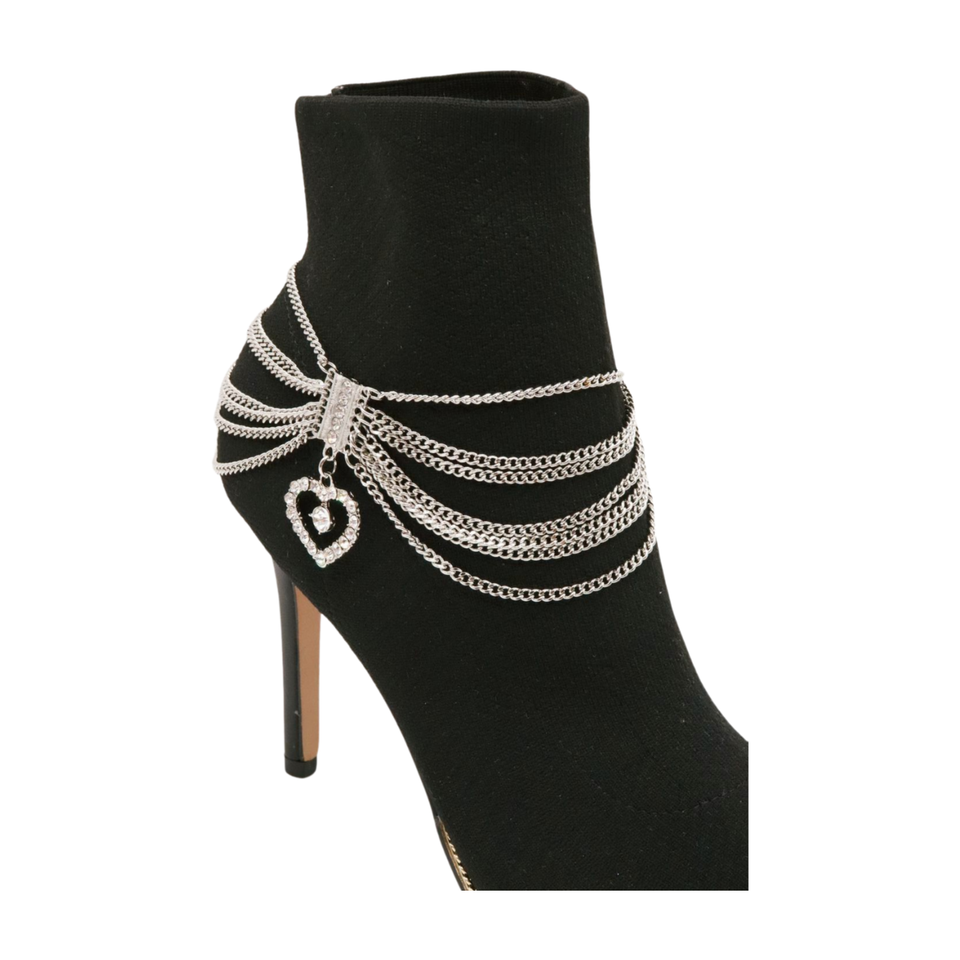 Women Silver Metal Chain Boot Bracelet Shoe Anklet Heart Charm ...