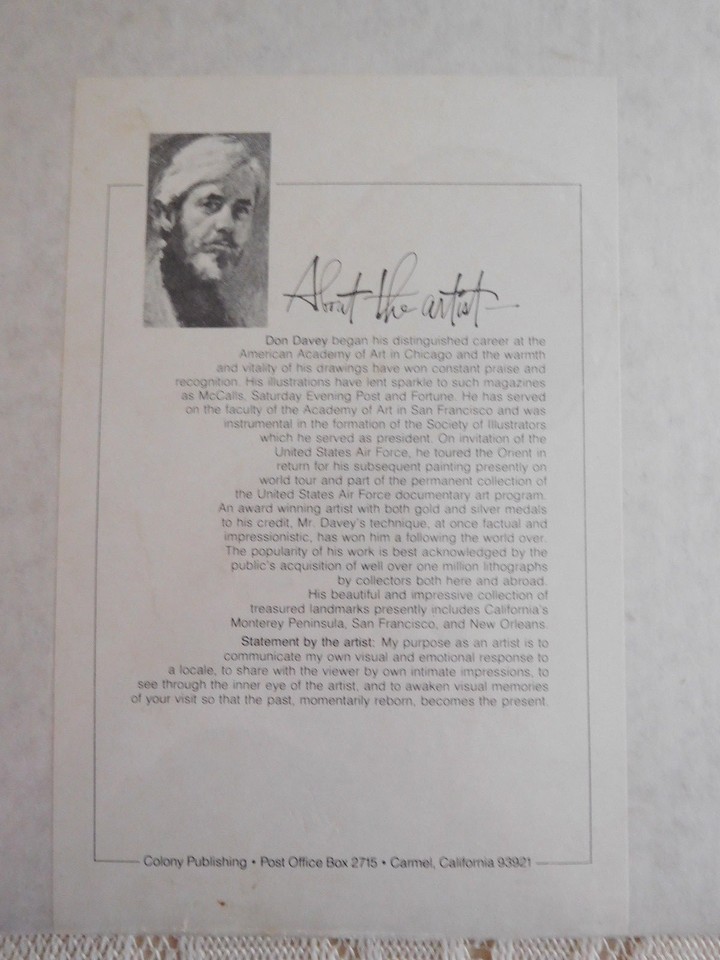 Vintage Dan Davey Pencil Sketch Print San Francisco California Street ...