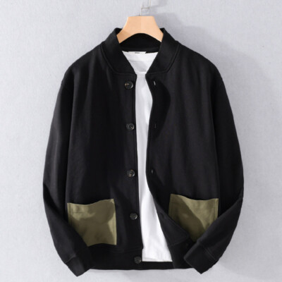 Men Splice Two Tone Baseball Shirt Coat Button Down Top Jacket ...