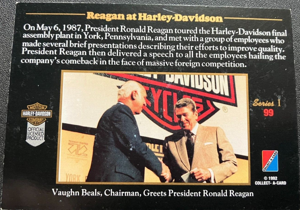 #99 President Ronald Reagan At Plant - Harley-Davidson Series 1 ...