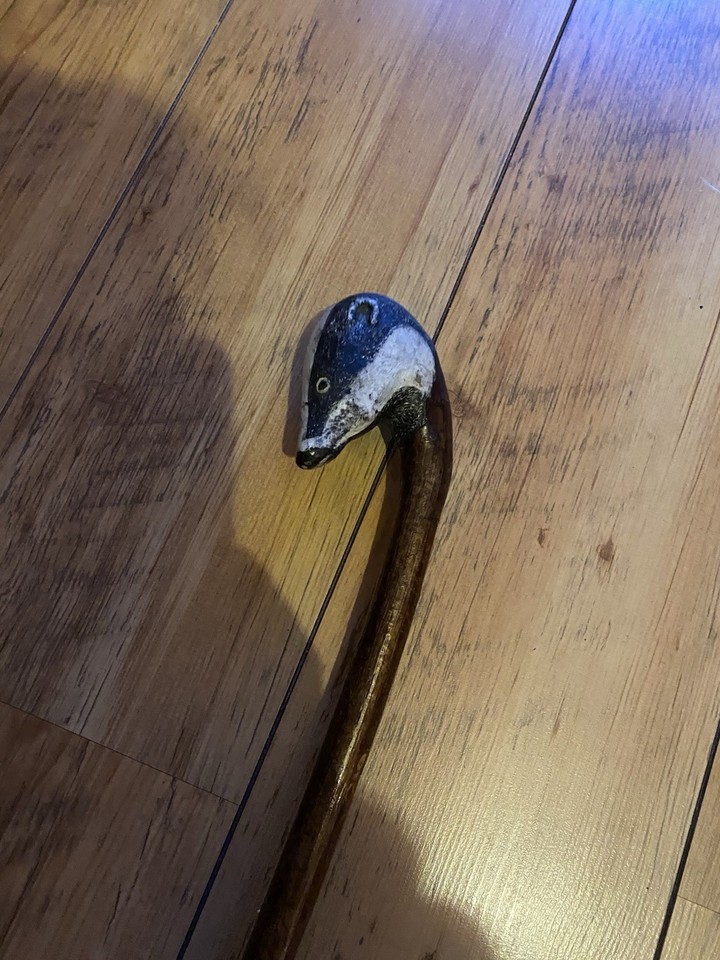 Spectacular Carved Badger’s Head Long Walking Stick Staff Vintage | eBay UK