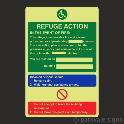 Photoluminescent Refuge Fire Action Sign (7822) | eBay UK