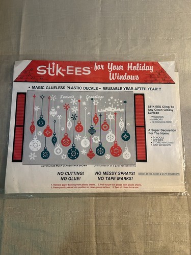Vintage STIK-EES Reusable Christmas Window Clings Red Green & White ...