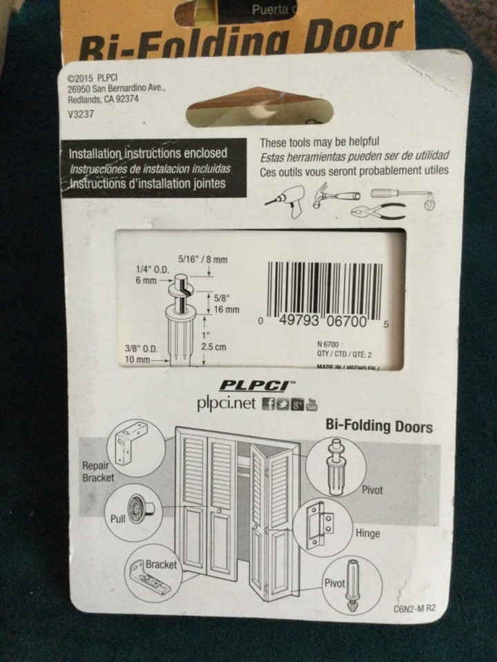 New PLPCI Prime Line Products Bi-Fold Door Top Pivot - N-6700 Fits 3/8 ...