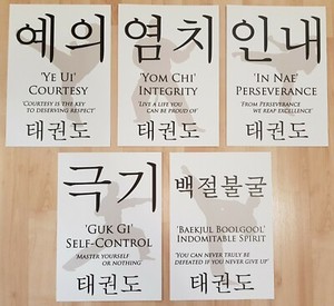 5 Tenets of Taekwondo A4 Posters Set of 5 - Great Gift for TKD student ...