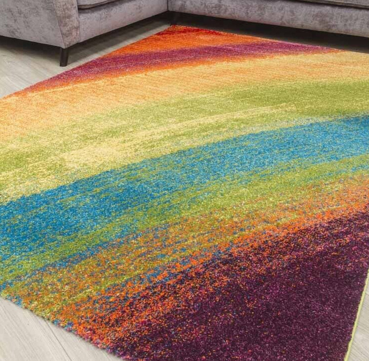 Funky Bright Rainbow Rugs Modern Multi Coloured Thick Runner Large Rug ...