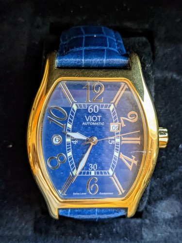 VOIT Automatic men's watch, Blue and Gold dial, Blue leather band. 35 ...