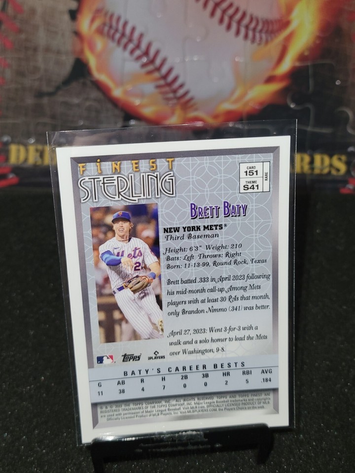 2023 Topps Finest Flashbacks Brett Baty #151 RC Sterling Gold Border ...