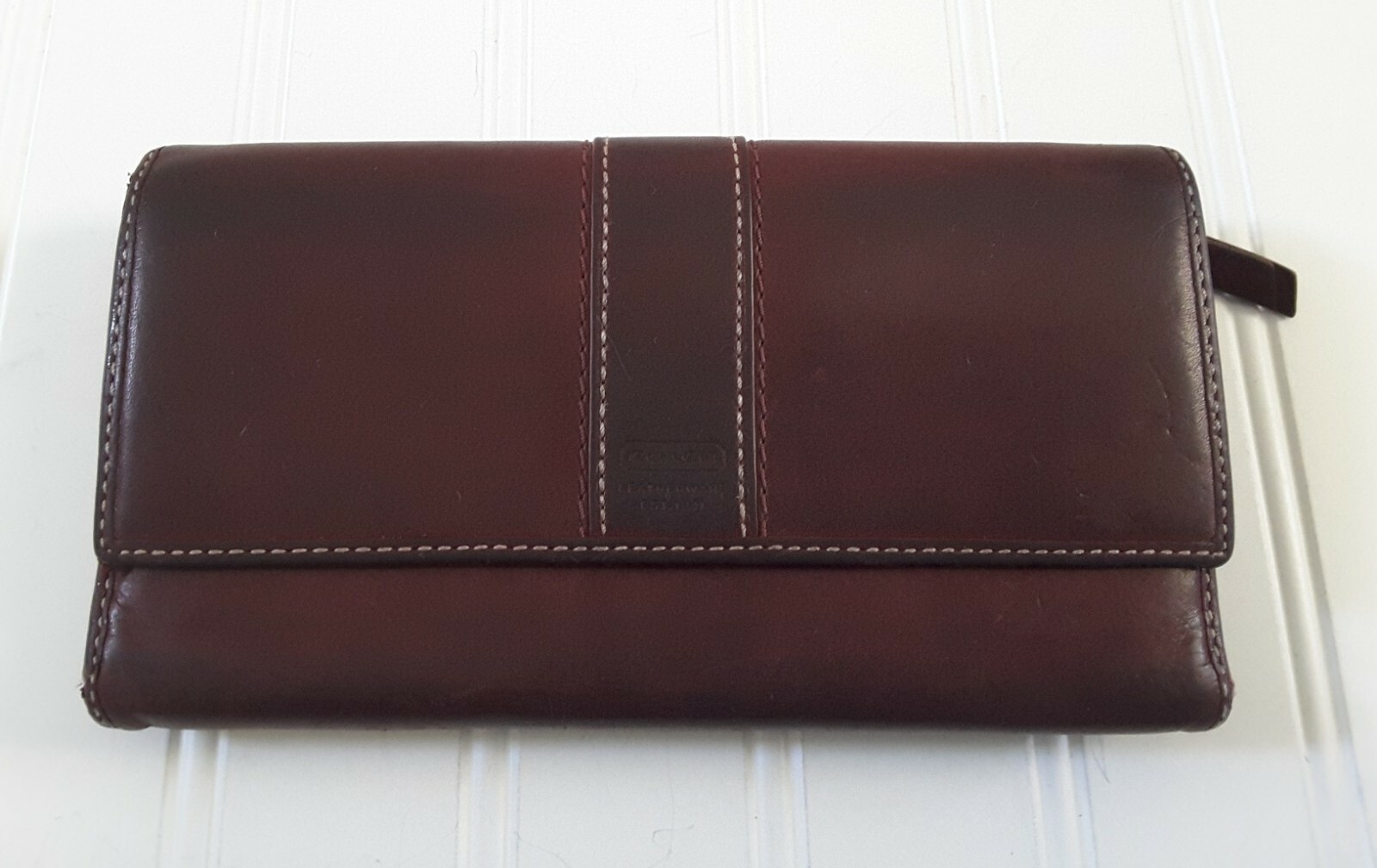 Coach Leather Trifold Full Size Wallet Burgundy Pink - Gem