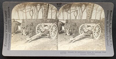 FRENCH 75-MM FIELD GUN IN FIRING POSITION GERMAN TRENCH WW1 STEREOVIEW ...