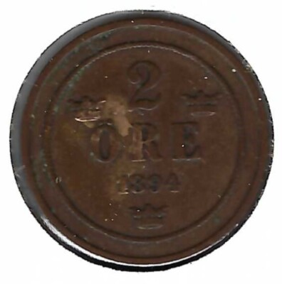1894 Sweden 2 Ore Oscar II Bronze Coin! | eBay