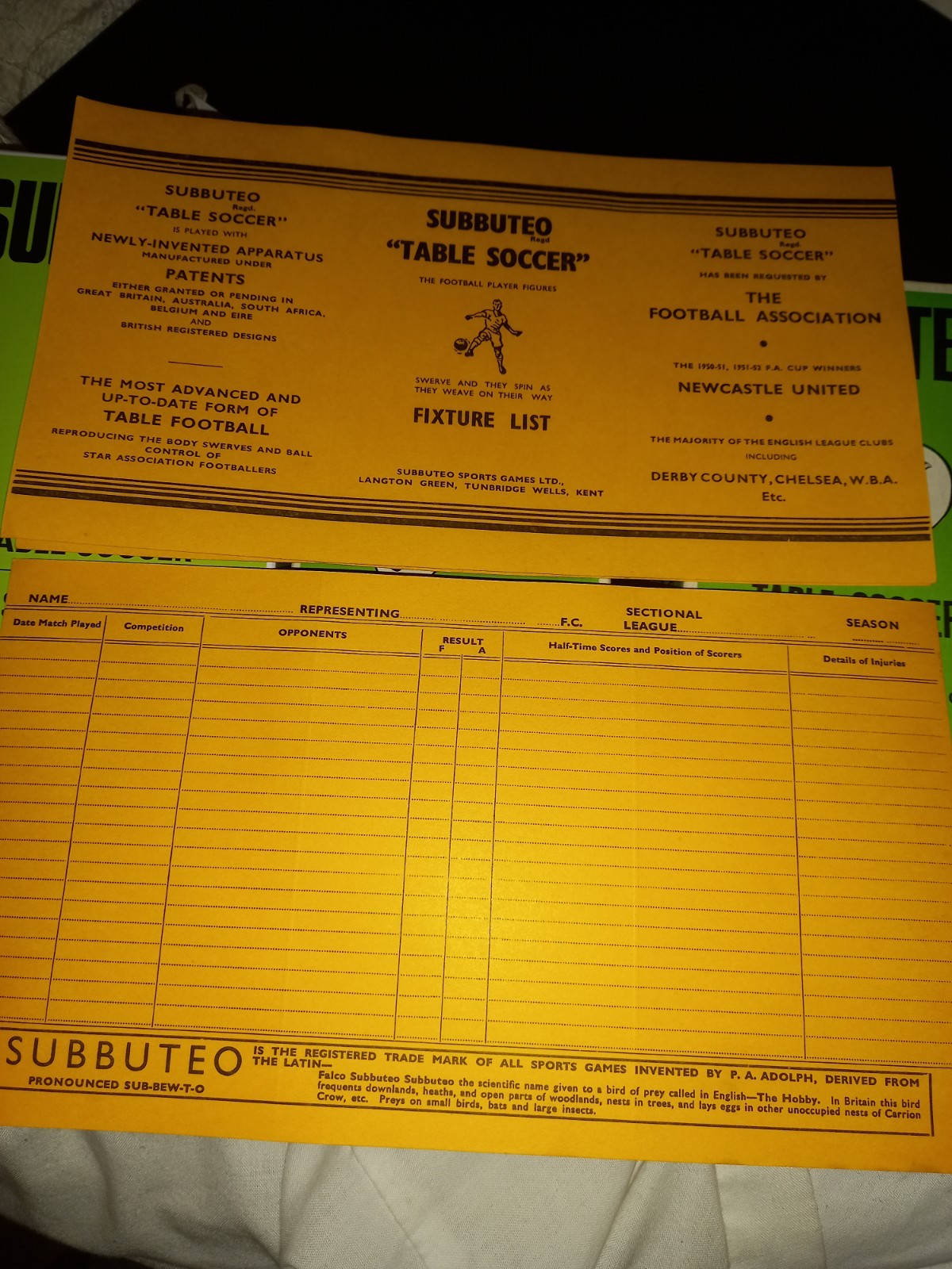 Official Subbuteo 1960's/70's Table Soccer Empty Fixture Lists X 3 ...